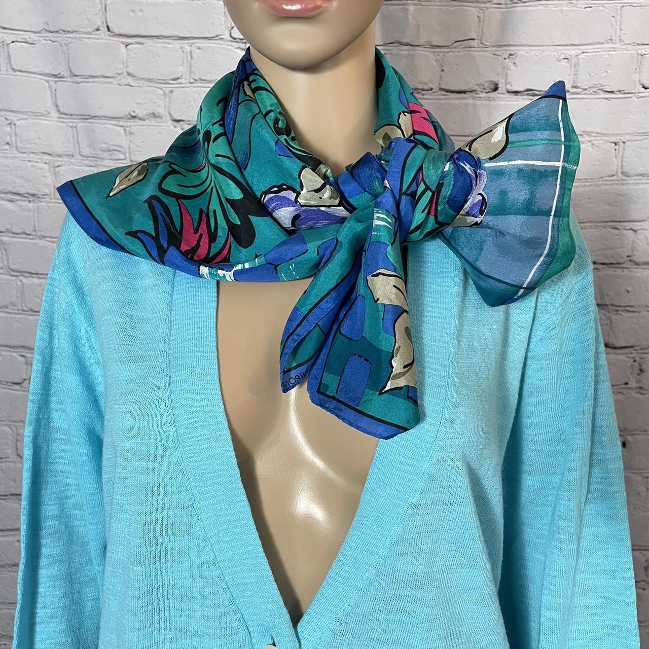 Vintage Albert Nipon 100% Silk Floral Print Scarf... | Depop