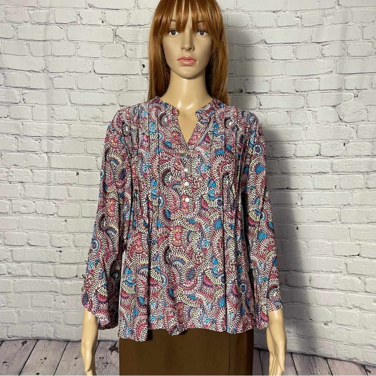 NWT New Notations Peated Front Bell Sleeve Blouse... - Depop
