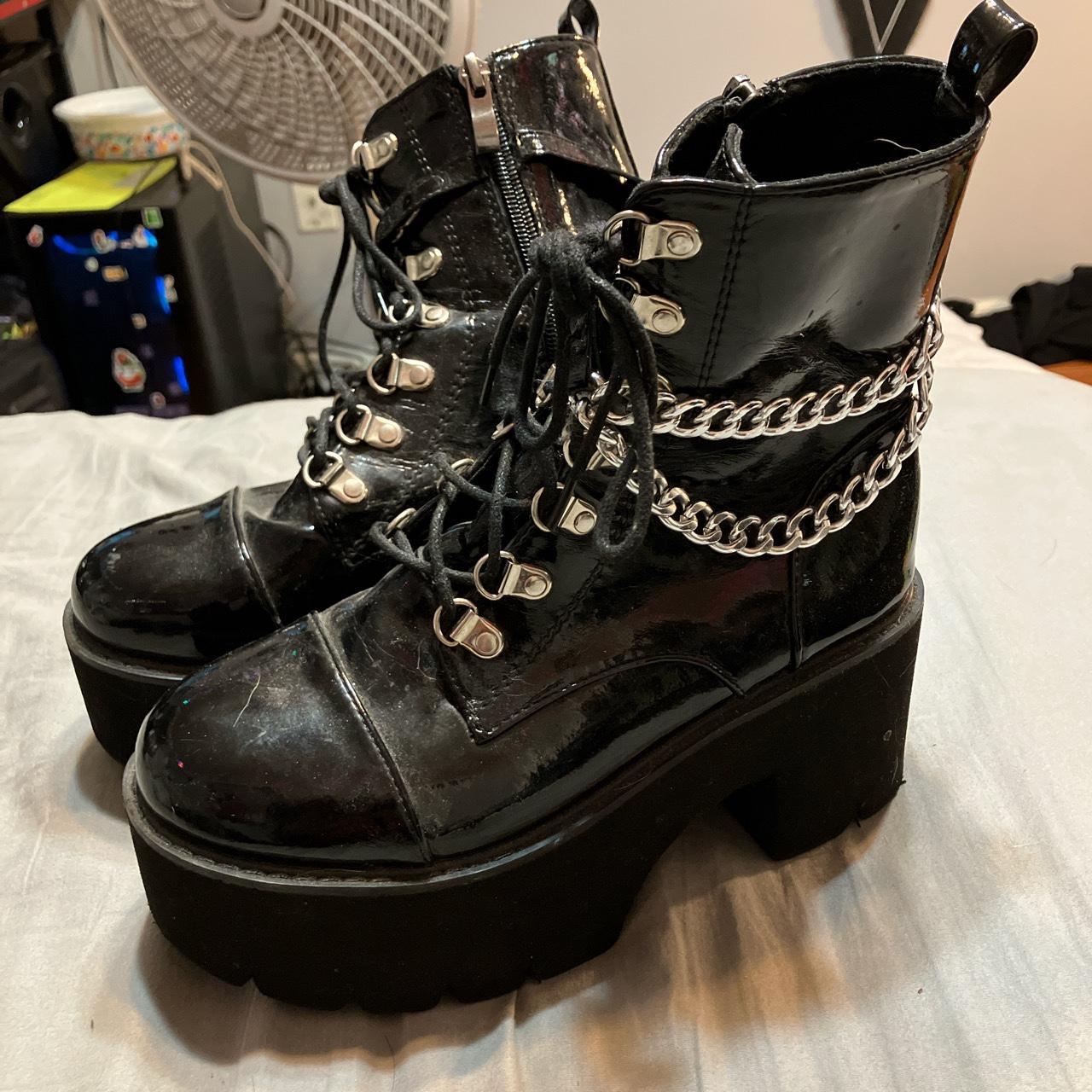 Black chain platform boots Haven’t decided if I’m... - Depop
