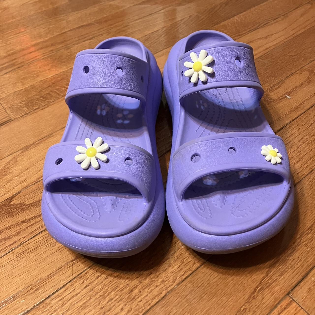 Purple platform crocs with daisy charms. Size 8 but... - Depop