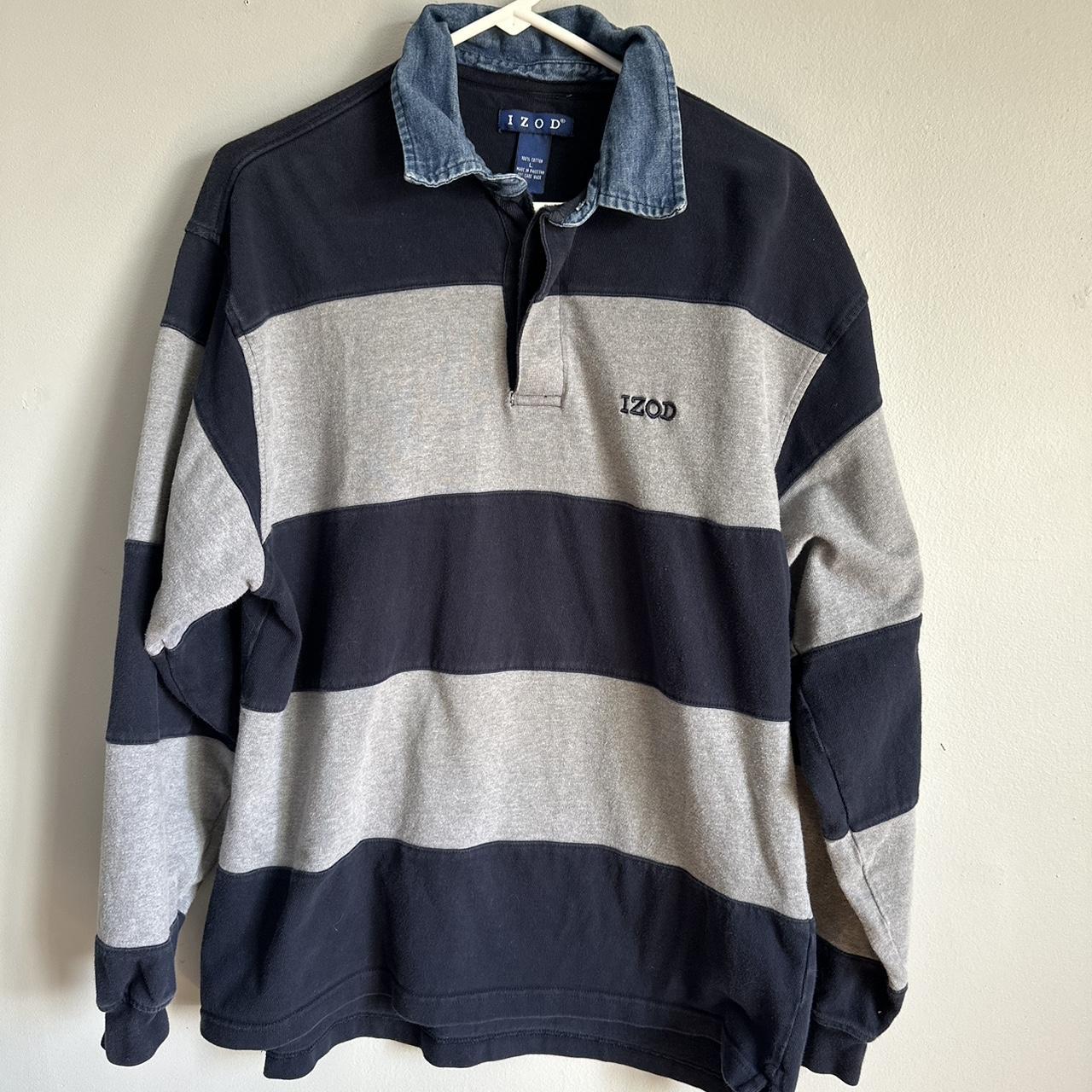 Vintage 1980s/1990s IZOD striped rugby shirt with... - Depop