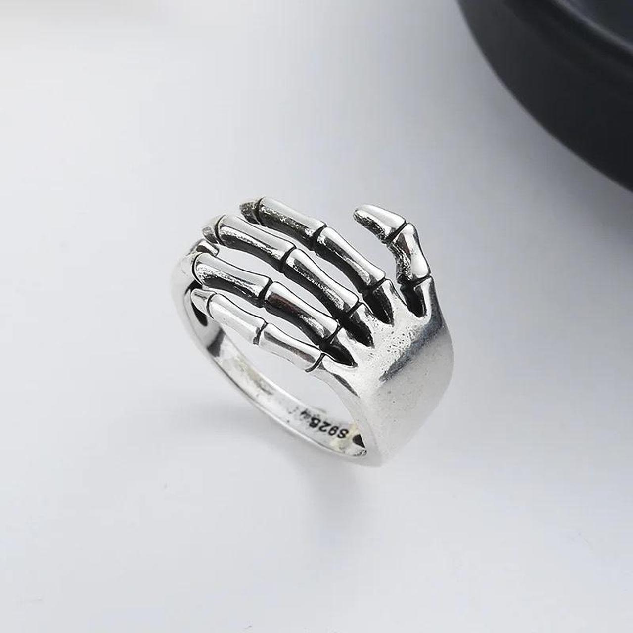 Silver adjustable skeleton hand ring ... - Depop