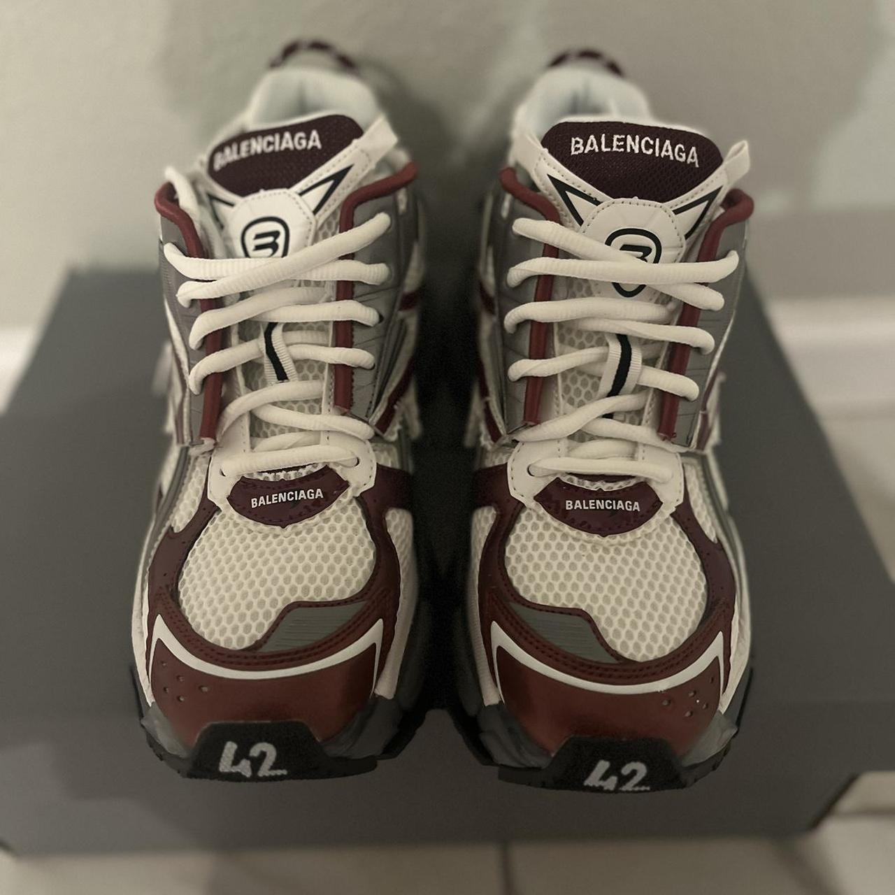 white and burgundy balenciaga track 2s Size-9-... - Depop