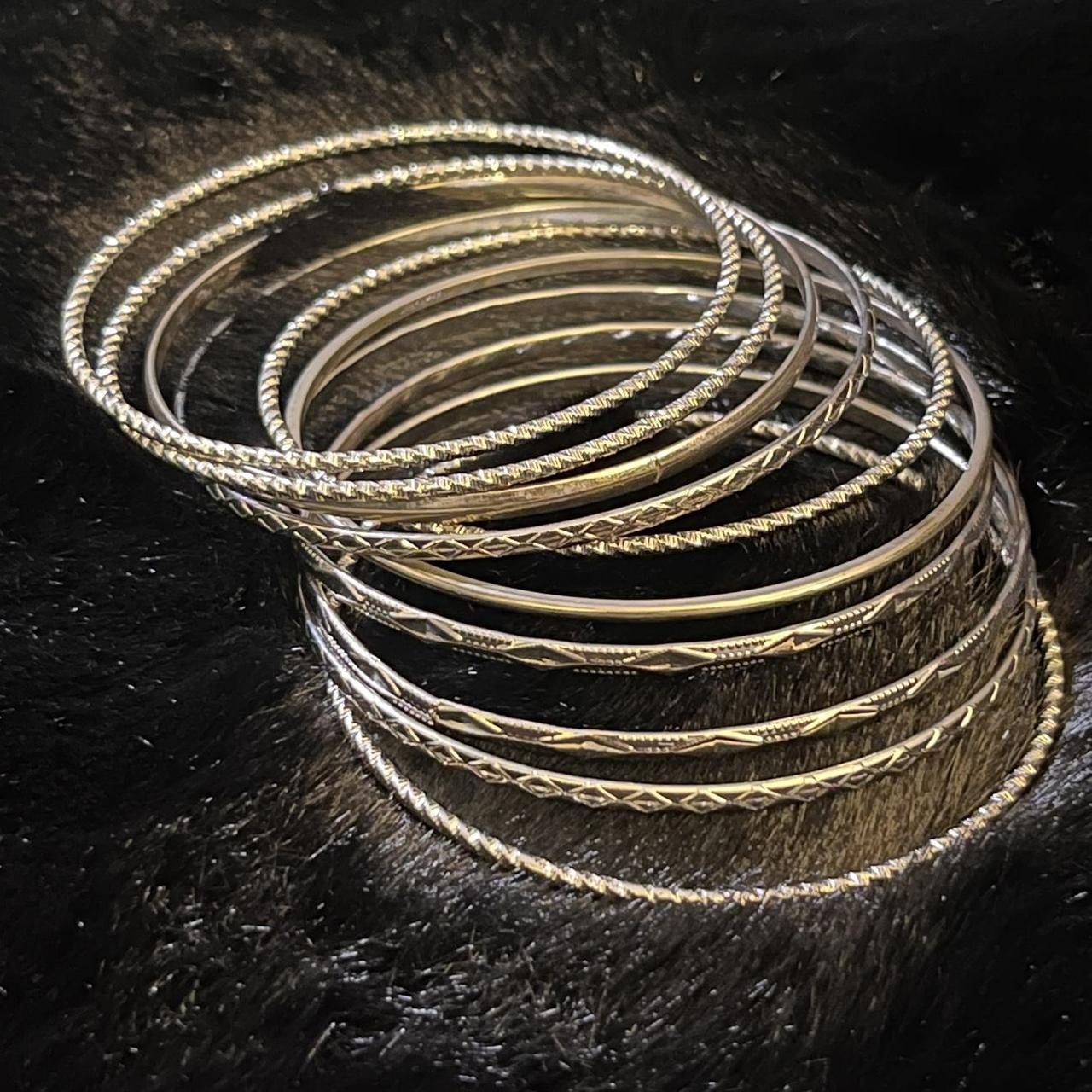 silver bangle bracelet set of 10, 2" each, with one... | Depop