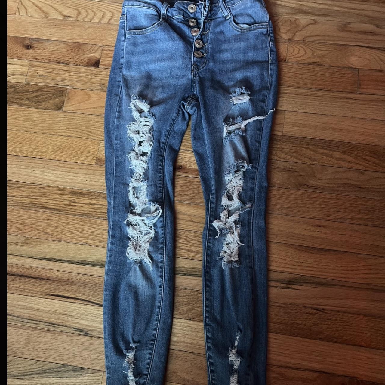 High rise extremely ripped jeans #skinny jeans... - Depop