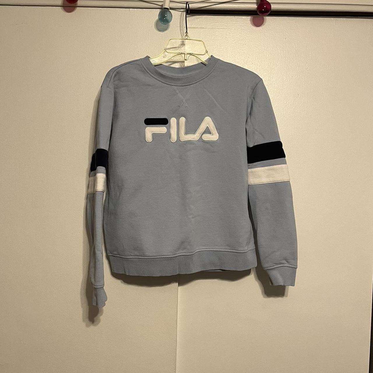 LARGE Fits more like a medium FILA light blue crew... - Depop