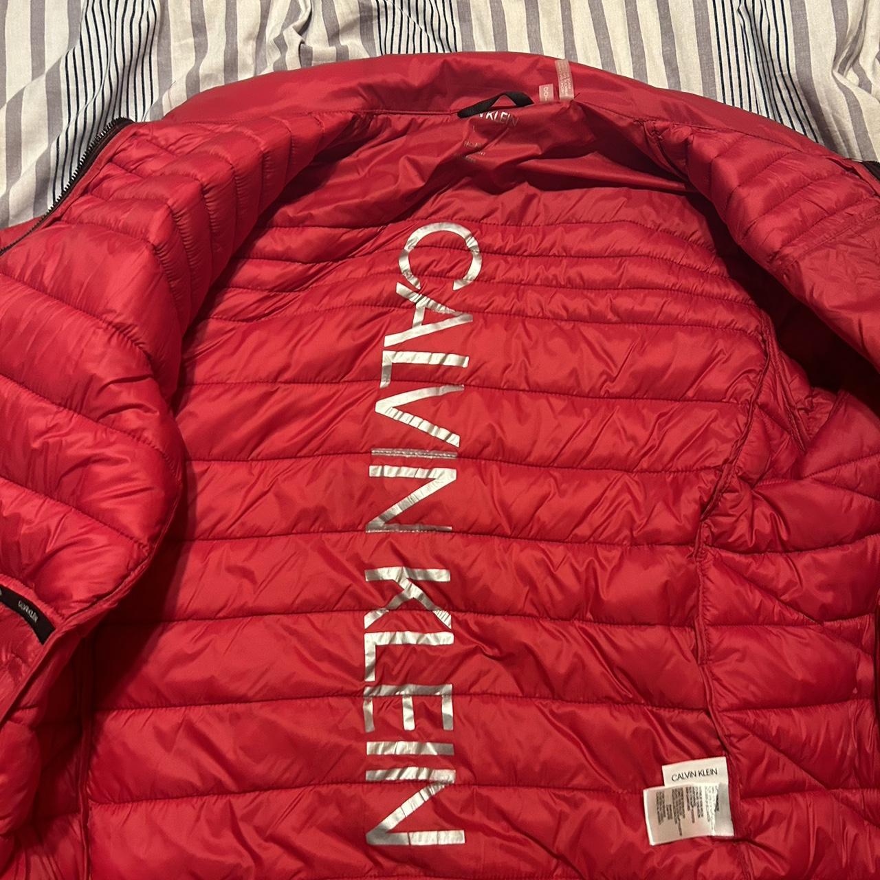 red calvin klein puffer jacket - Depop