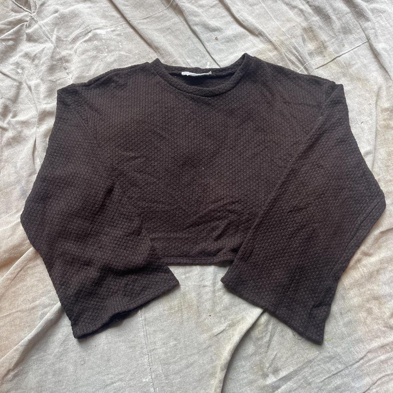 brown urban renewal cropped sweater with wide... | Depop