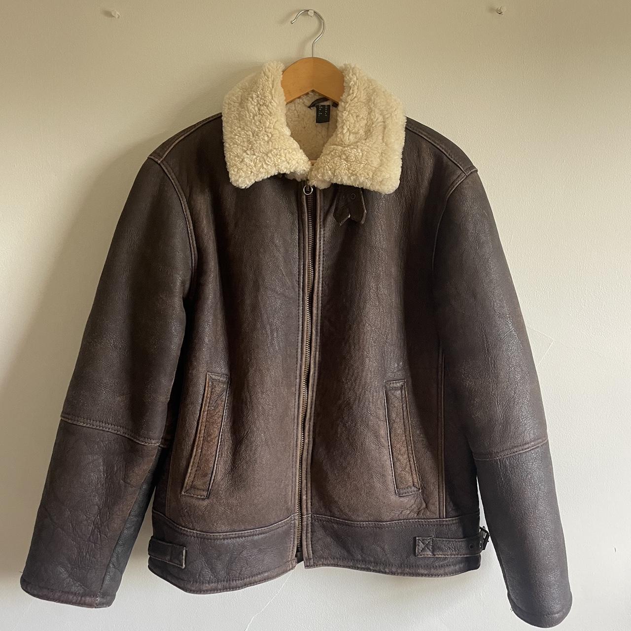 Vintage leather flight aviator jacket Brown leather... - Depop