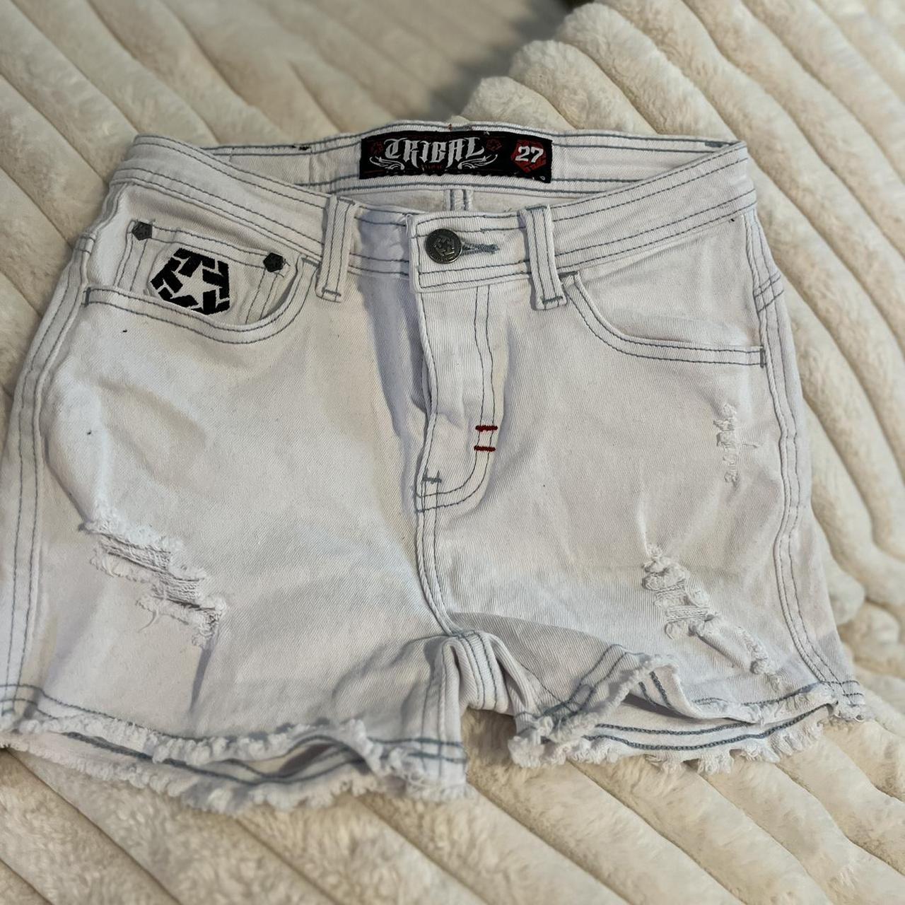 White ripped short Only worn twice In a really good... - Depop