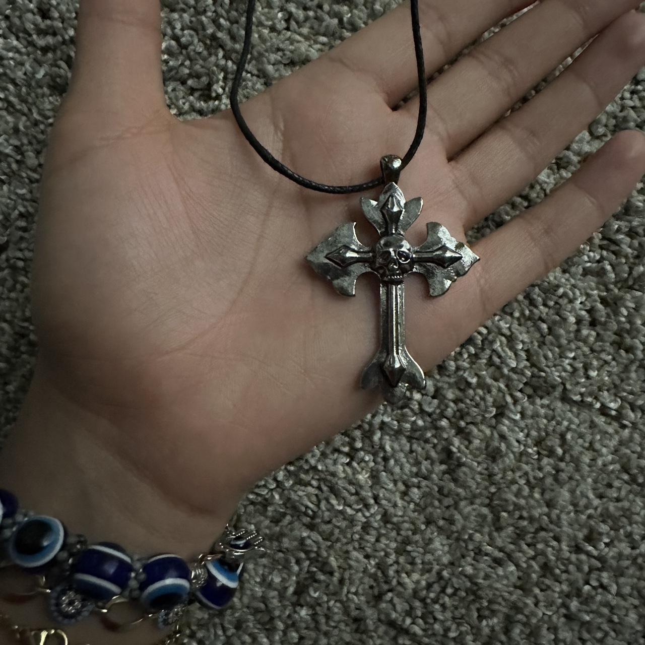 ed hardy y2k vintage emo skull cross necklace... - Depop