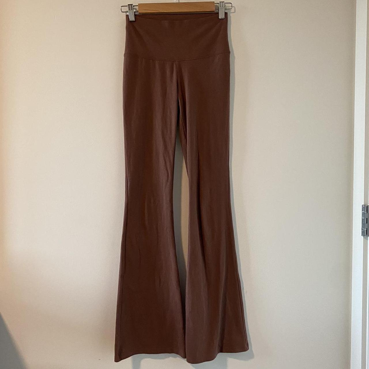 Cute brown yoga pants. High waisted with flair leg. - Depop