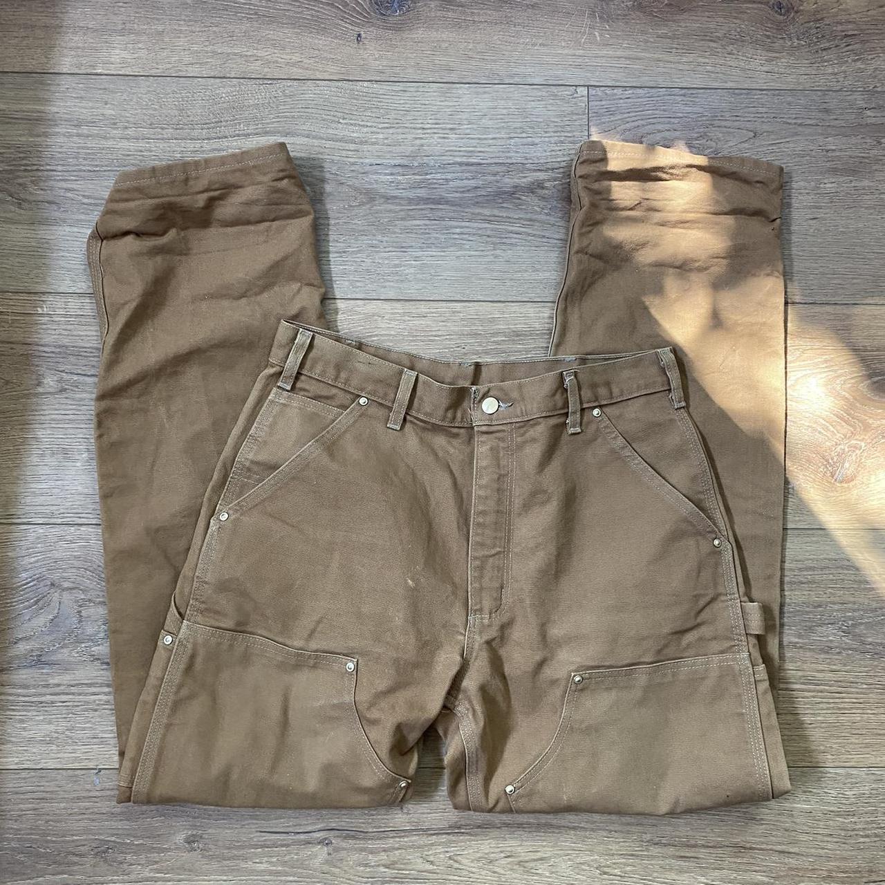 carhart double knee, Tan carpenter pants with a... - Depop