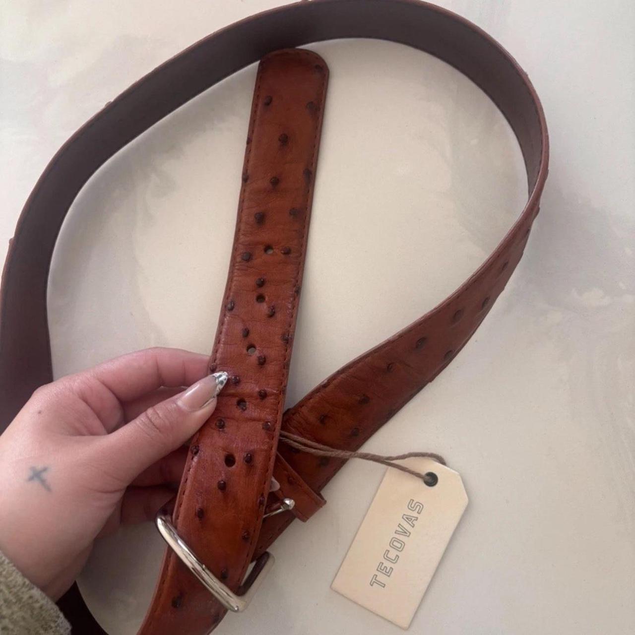 Brown tecovas ostrich leather belt brand new with... | Depop