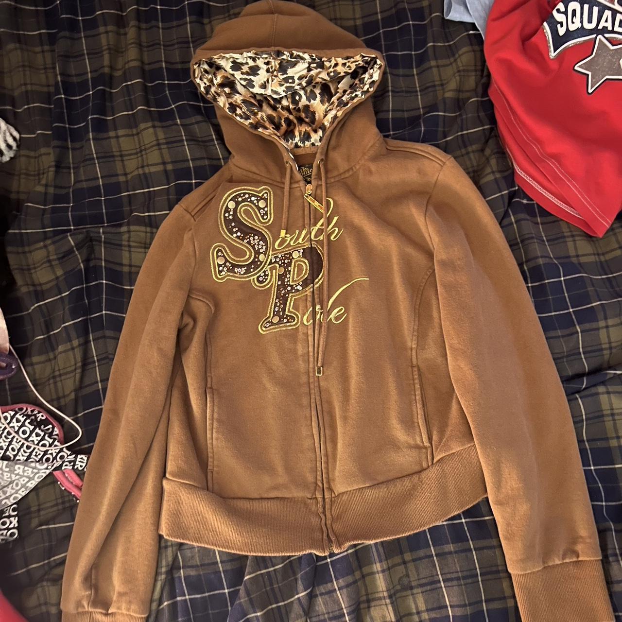 south pole brown jacket with leopard print lining in... - Depop