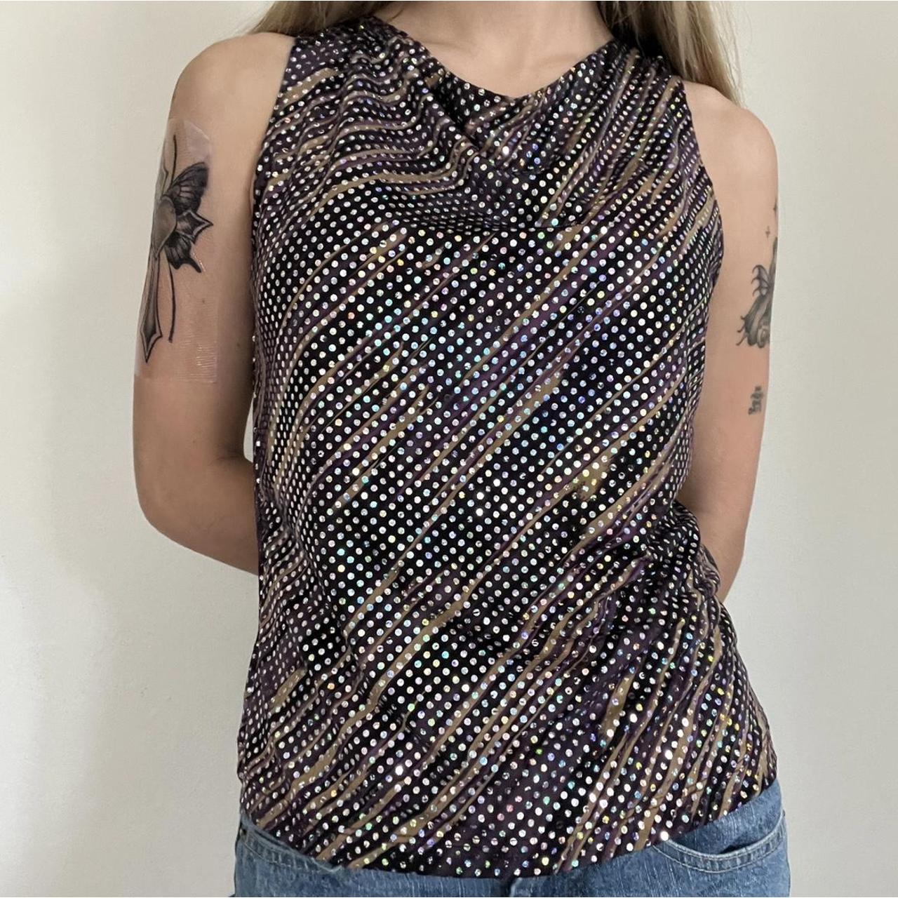 Purple Sequin cowl neck blouse Brand: XoXo Zebra... - Depop