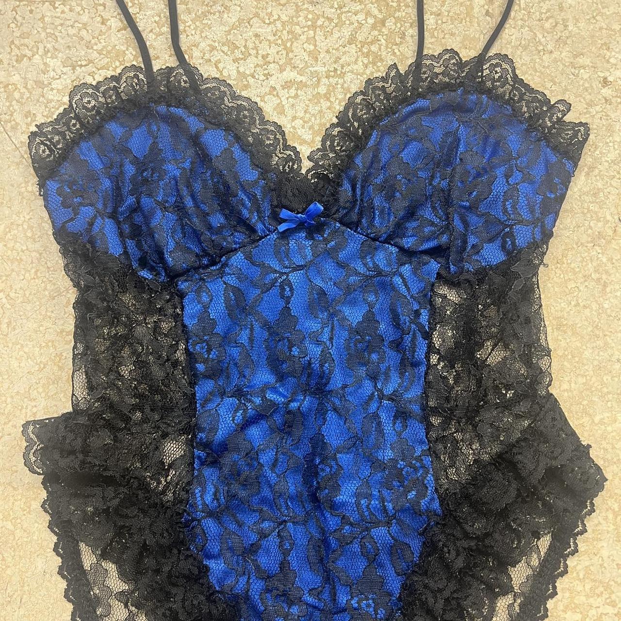 00’s Midnight Blue lace Lingerie bodysuit... - Depop