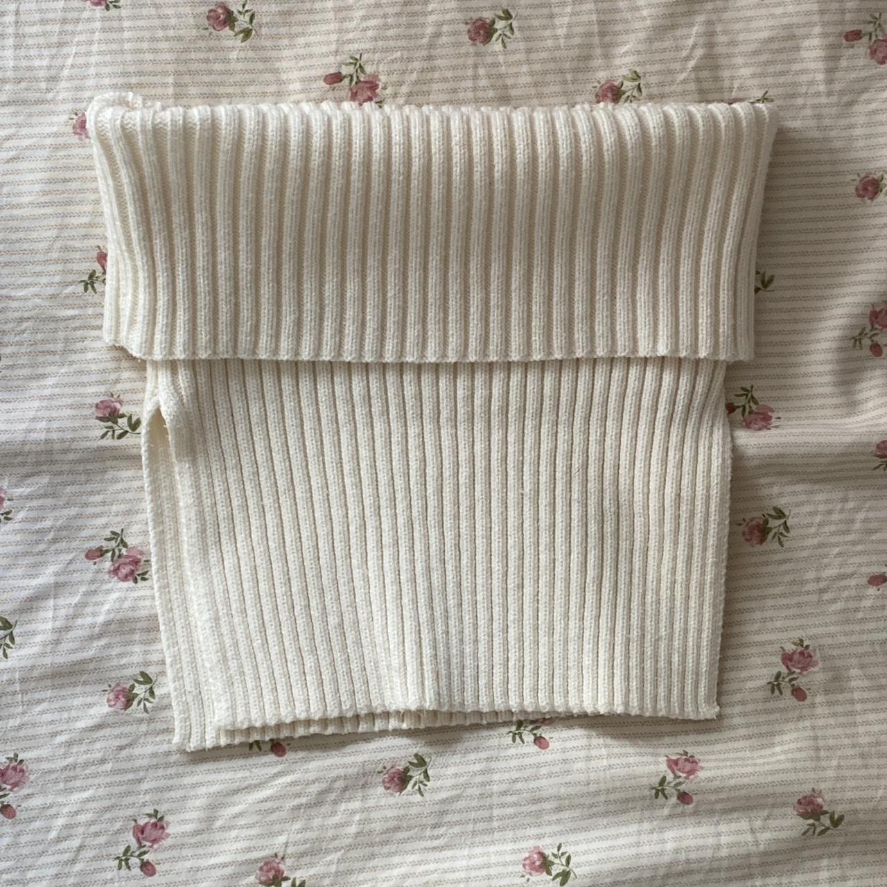 Cream and white ribbed tube top slits at the side... | Depop