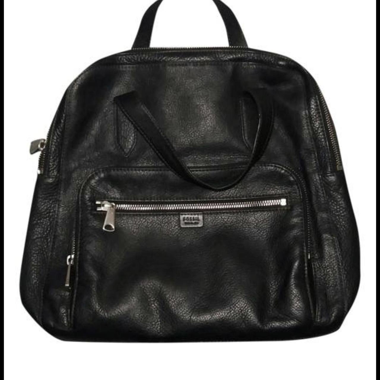 Fossil black leather full size backpack vintage... - Depop