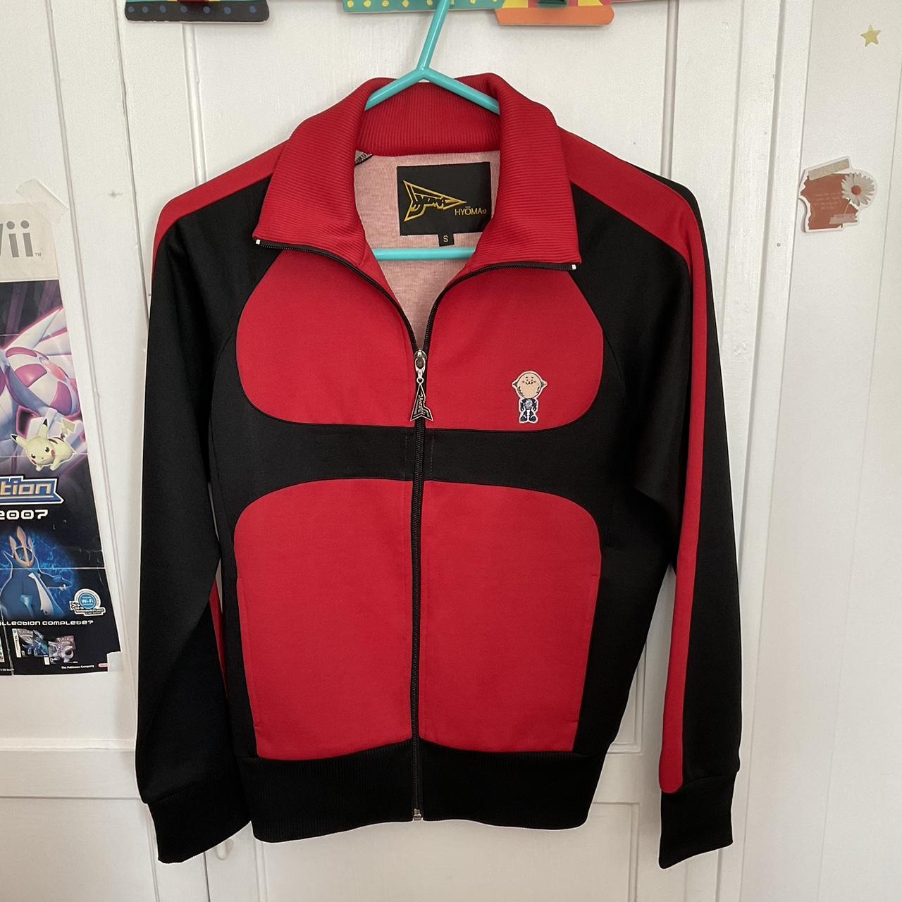 Athletic red and black track jacket - Depop
