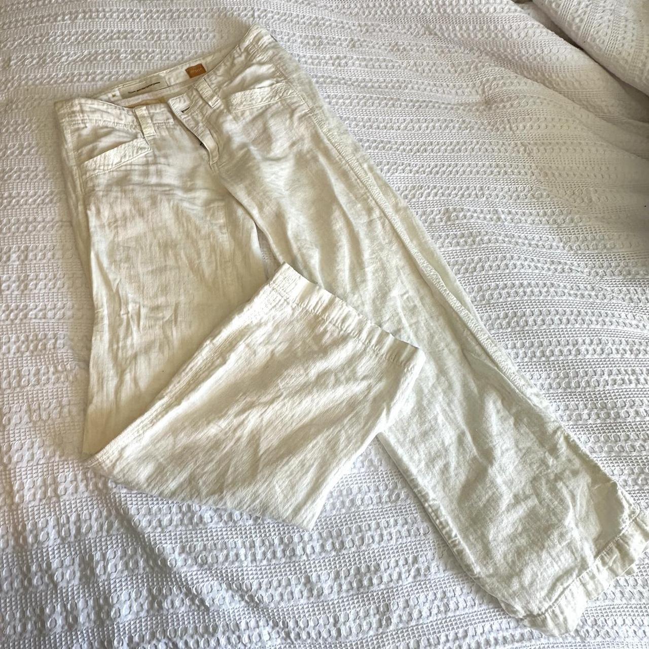 low rise linen beach pants - Depop