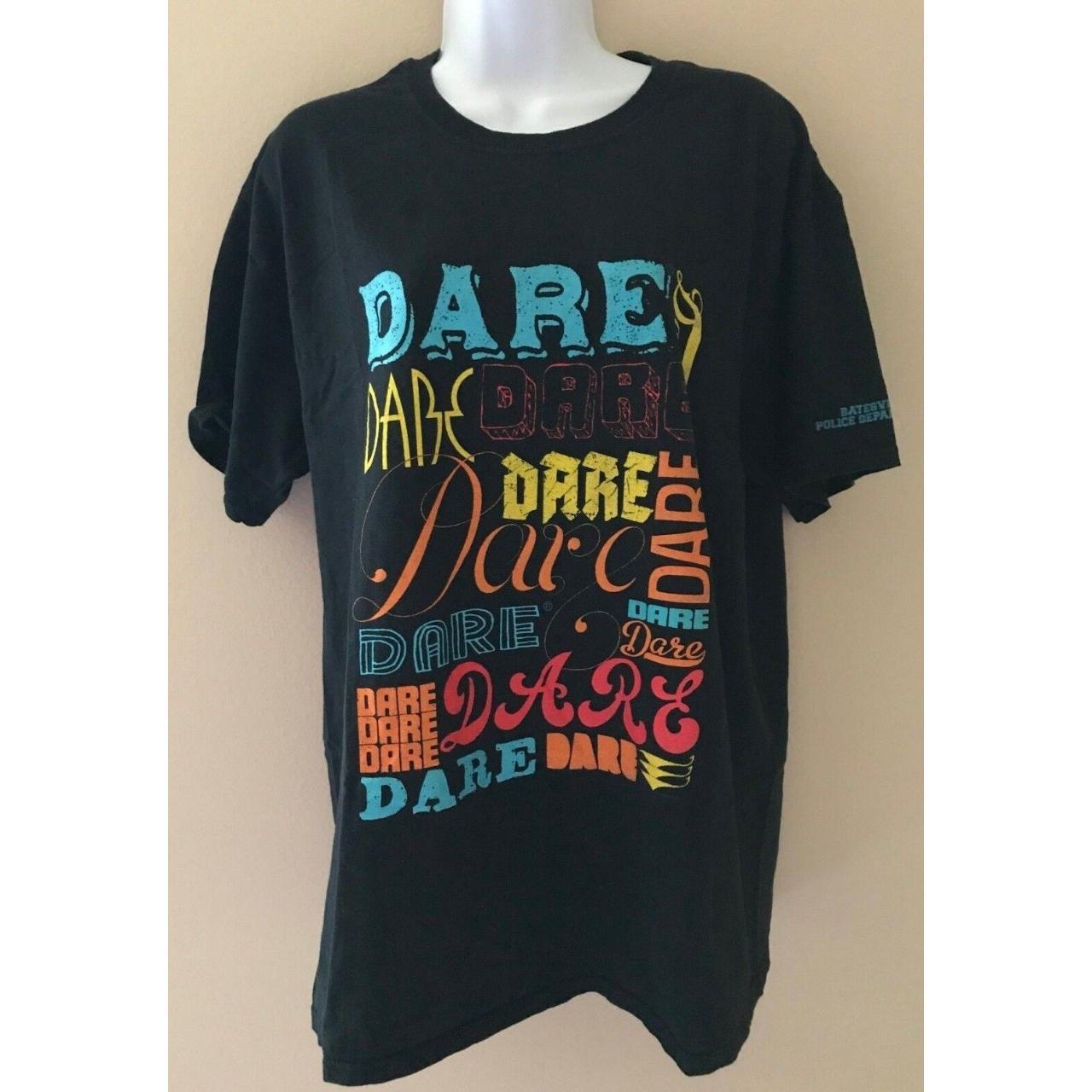 VINTAGE Multi-Colored DARE Fonts Black Graphic T... - Depop