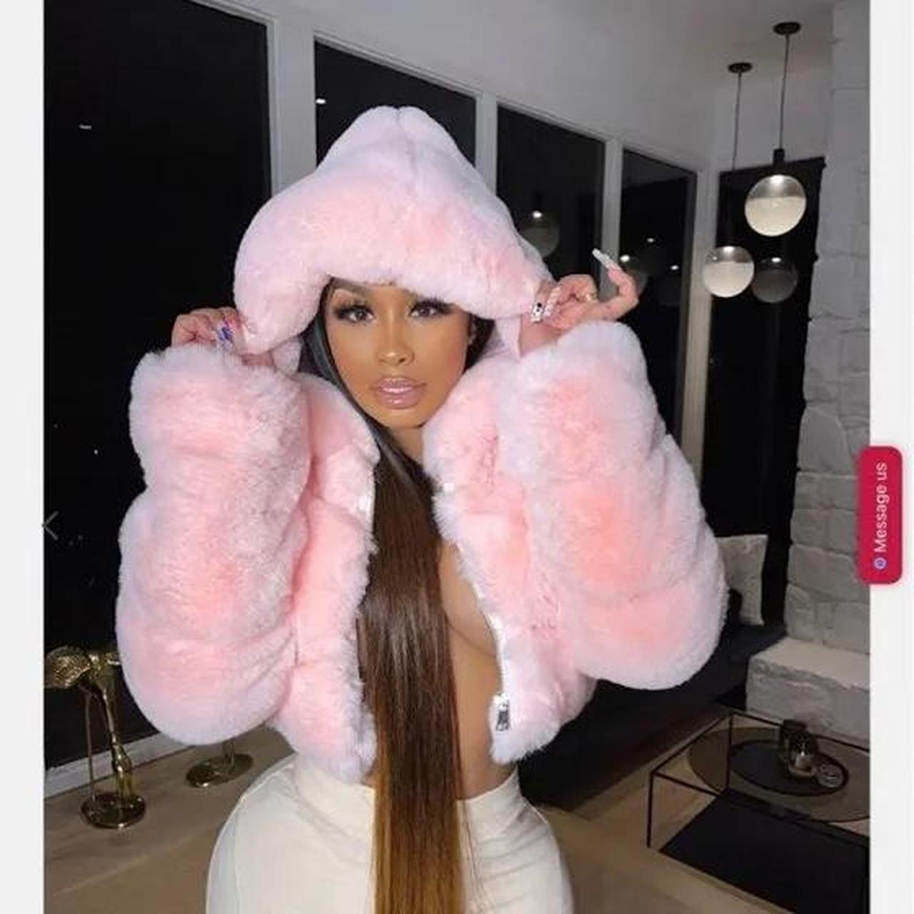 Shane Justin Red Crop Puffer Fur Jacket Bought for... - Depop