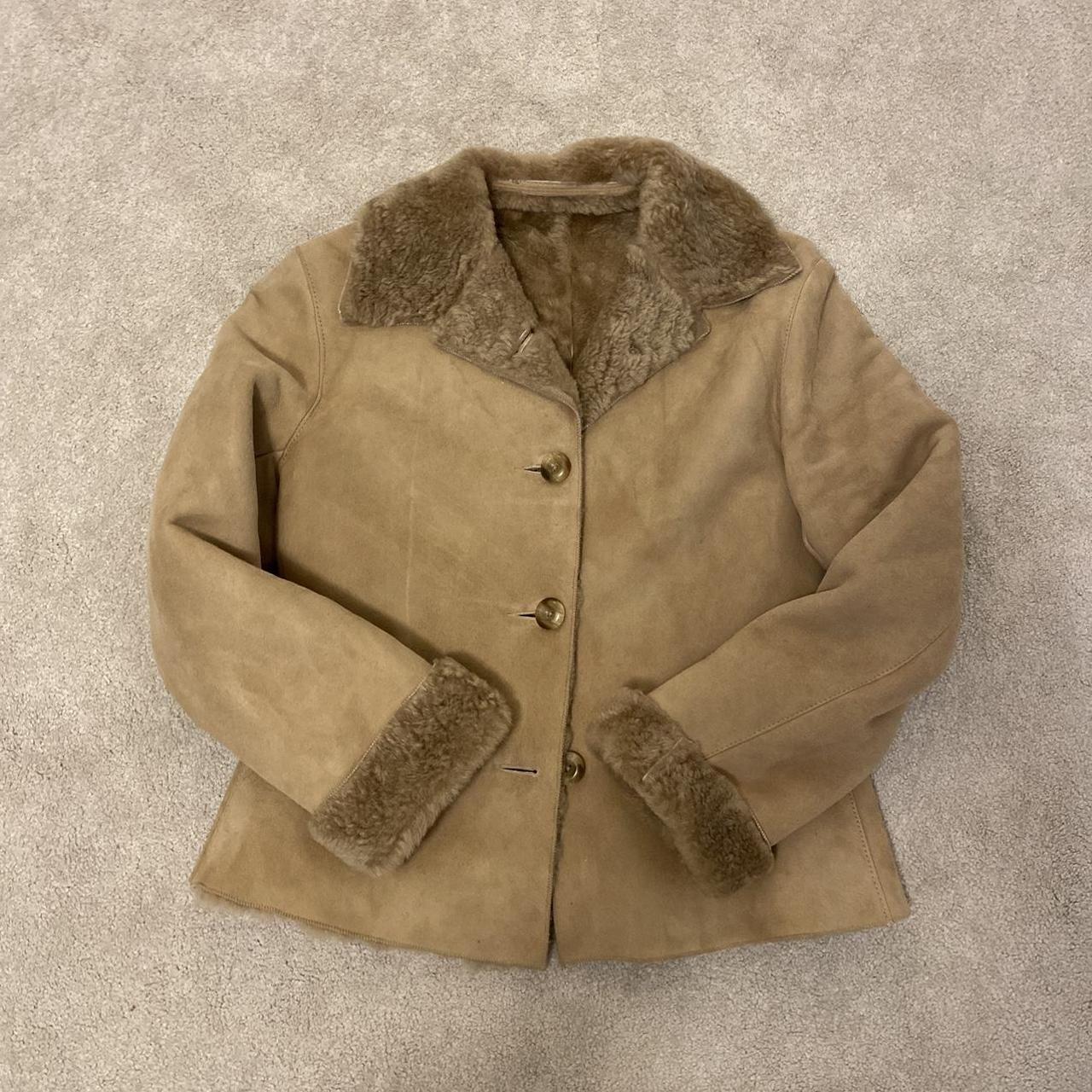 Camel real Sheepskin waist length coat, super soft... - Depop