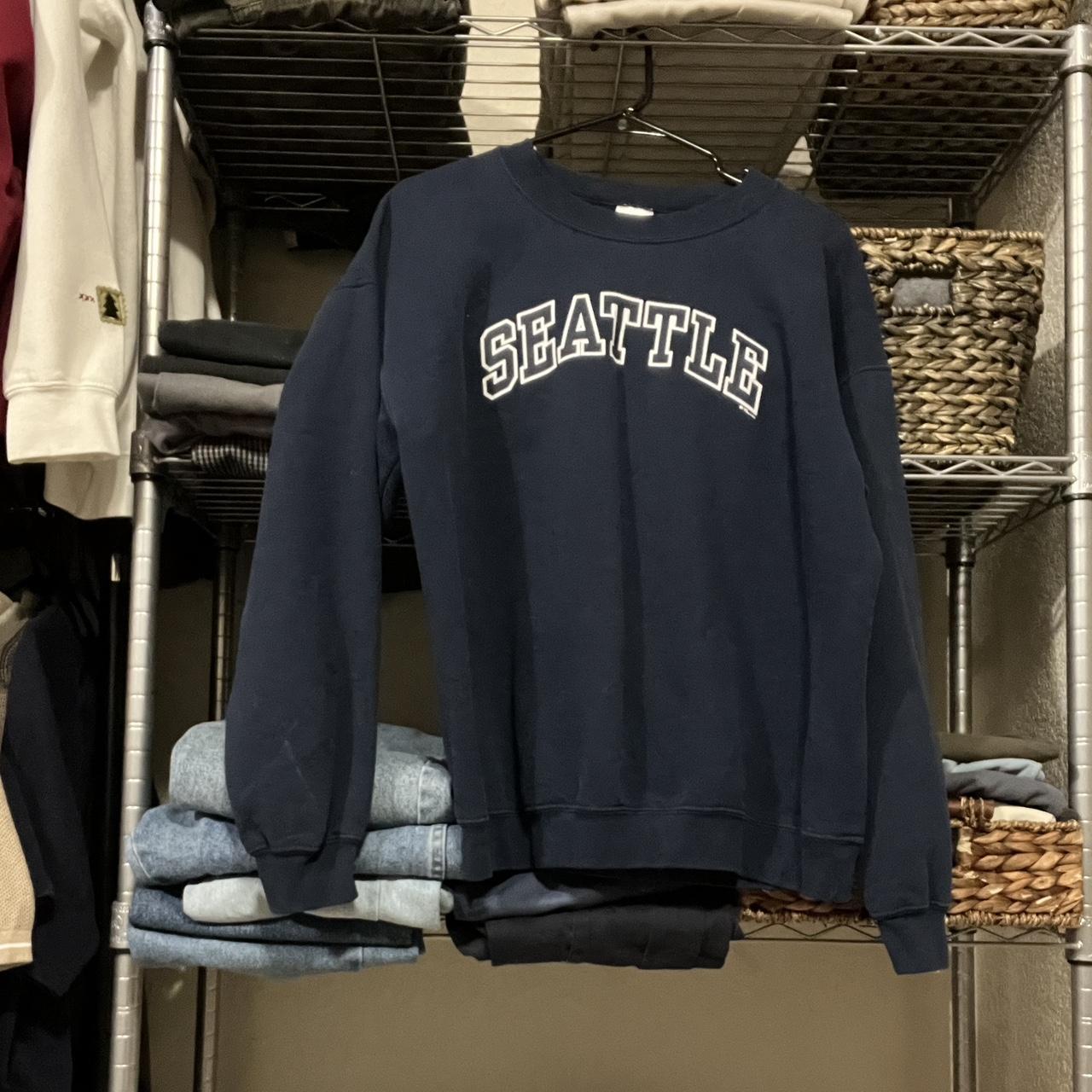 Navy and white Seattle crewneck sweatshirt #city - Depop