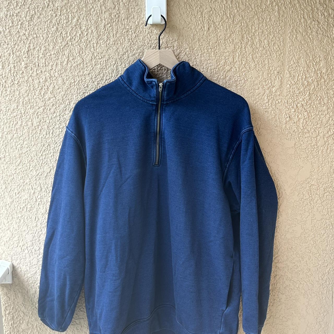 Uniqlo blue fleece zip-up sweater Great condition... - Depop