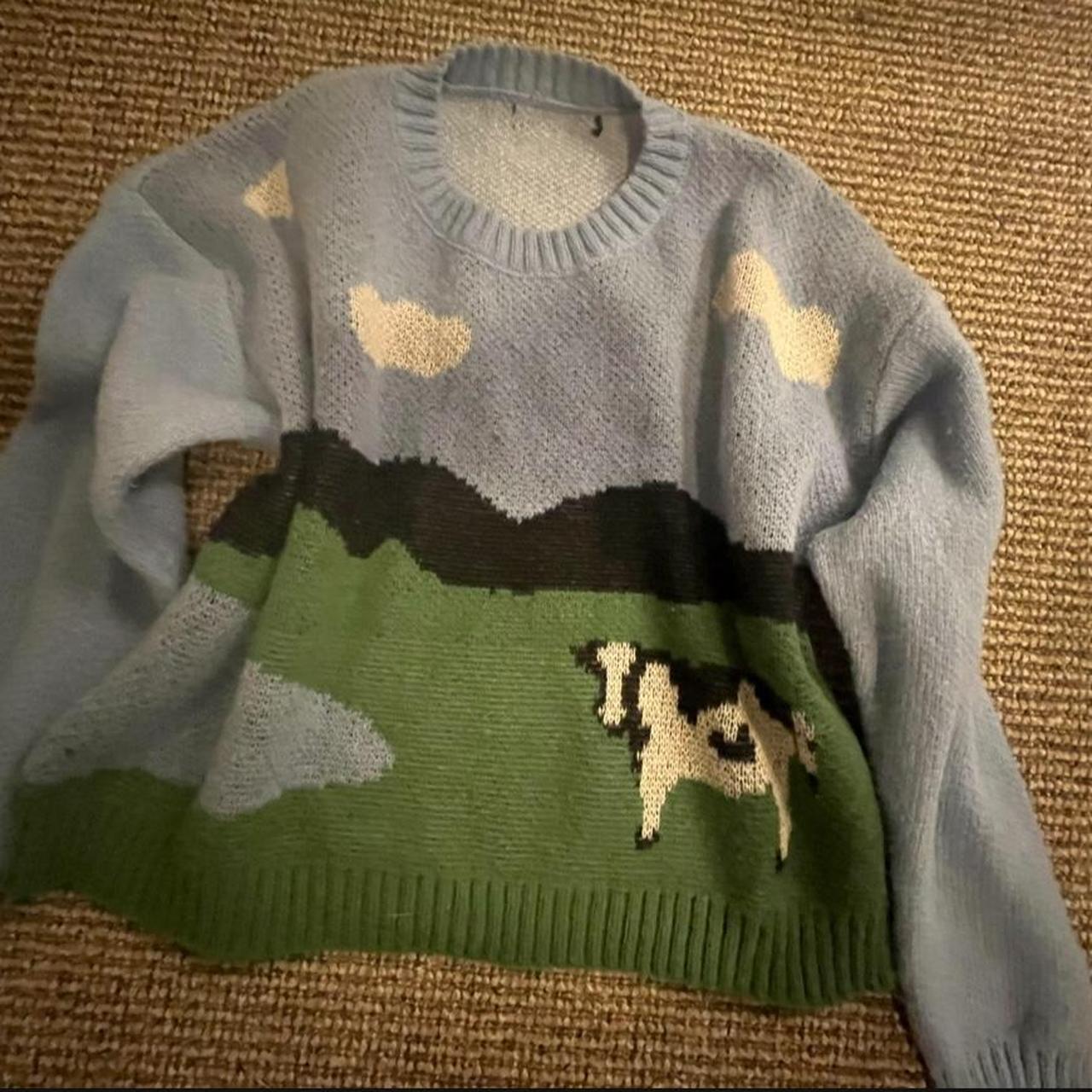 silly weirdcore cow jumper/sweatshirt been worn a... - Depop