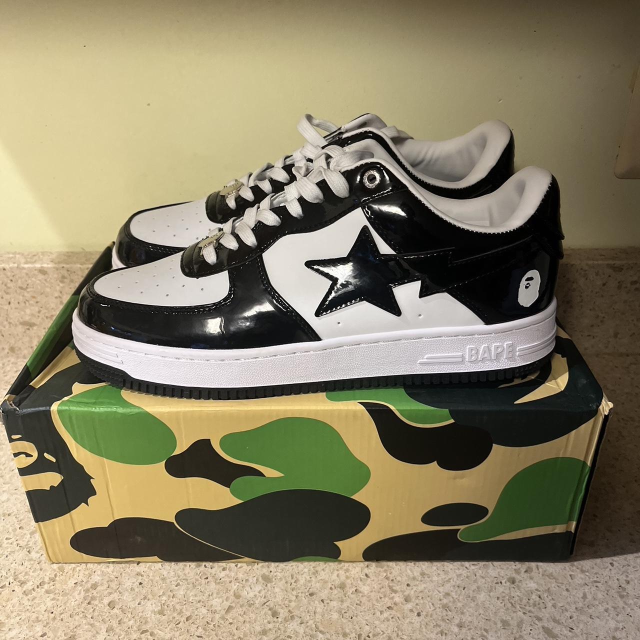 black and white bapstas worn a few times size 11... - Depop