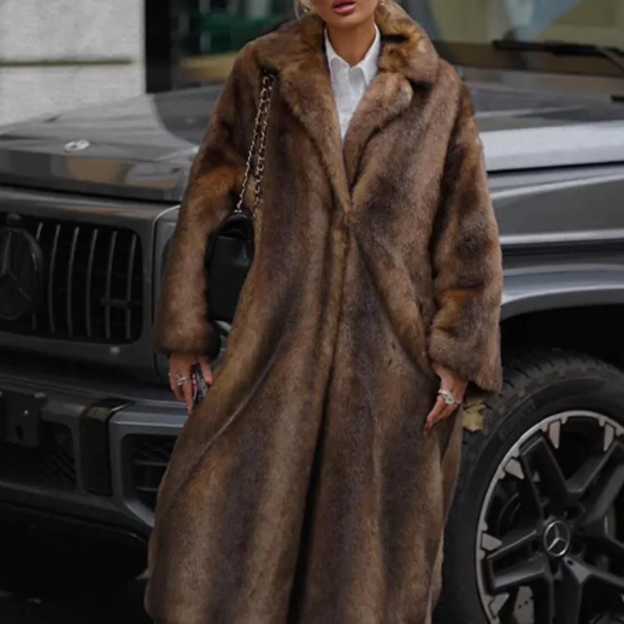 Dark Brown Faux Fur Long Overcoat Single Breasted... - Depop