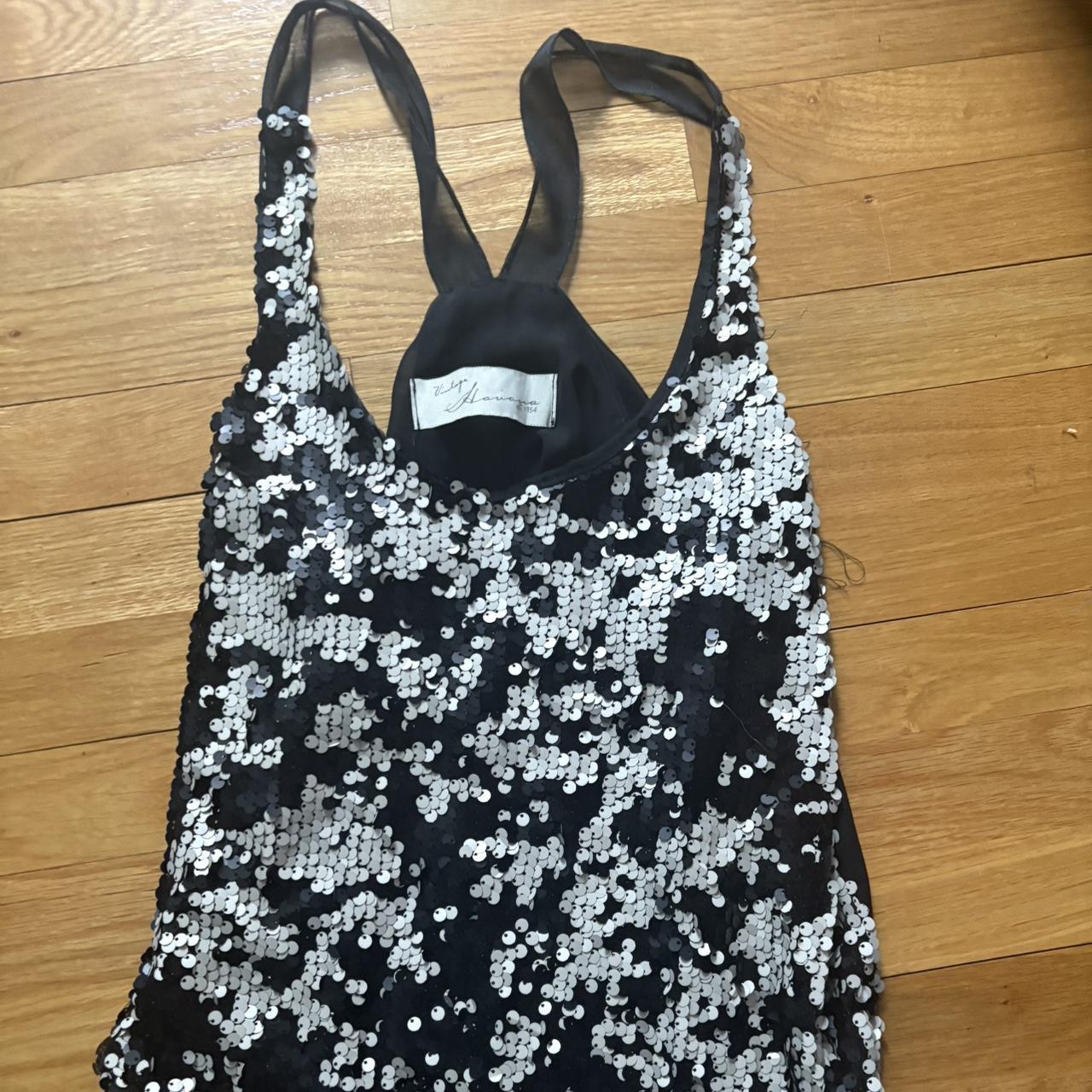 Black and white sequin racer back top size small.... | Depop