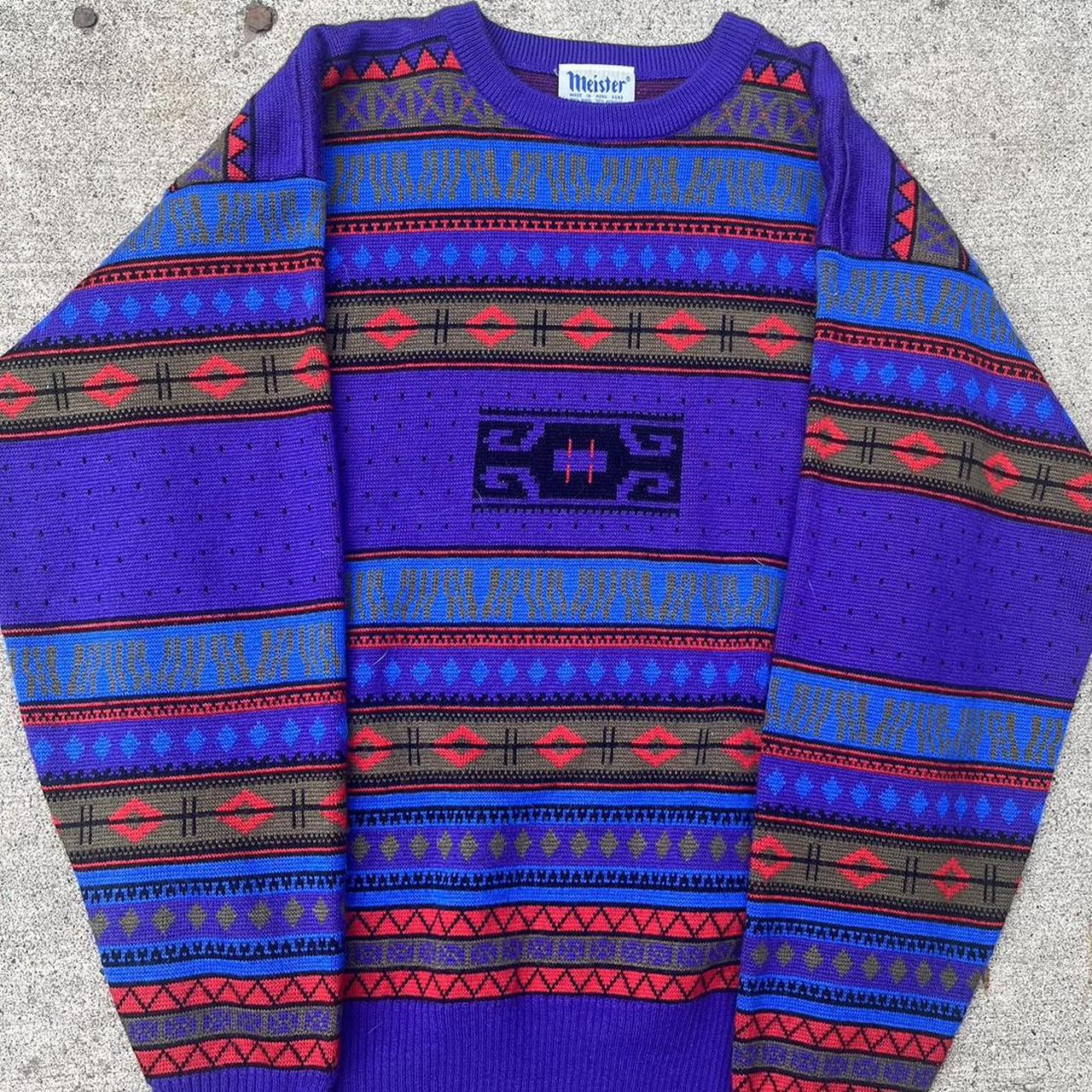 1970s Meister Wool Colorful Pattern Sweater Super... - Depop