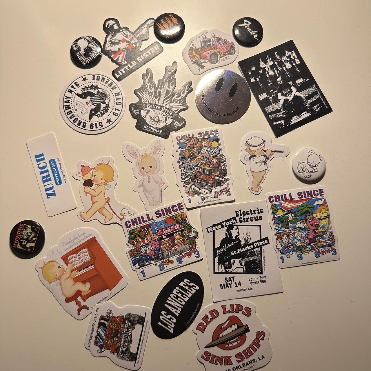 Brandy Melville Stickers and Pins -Comes with 18... - Depop