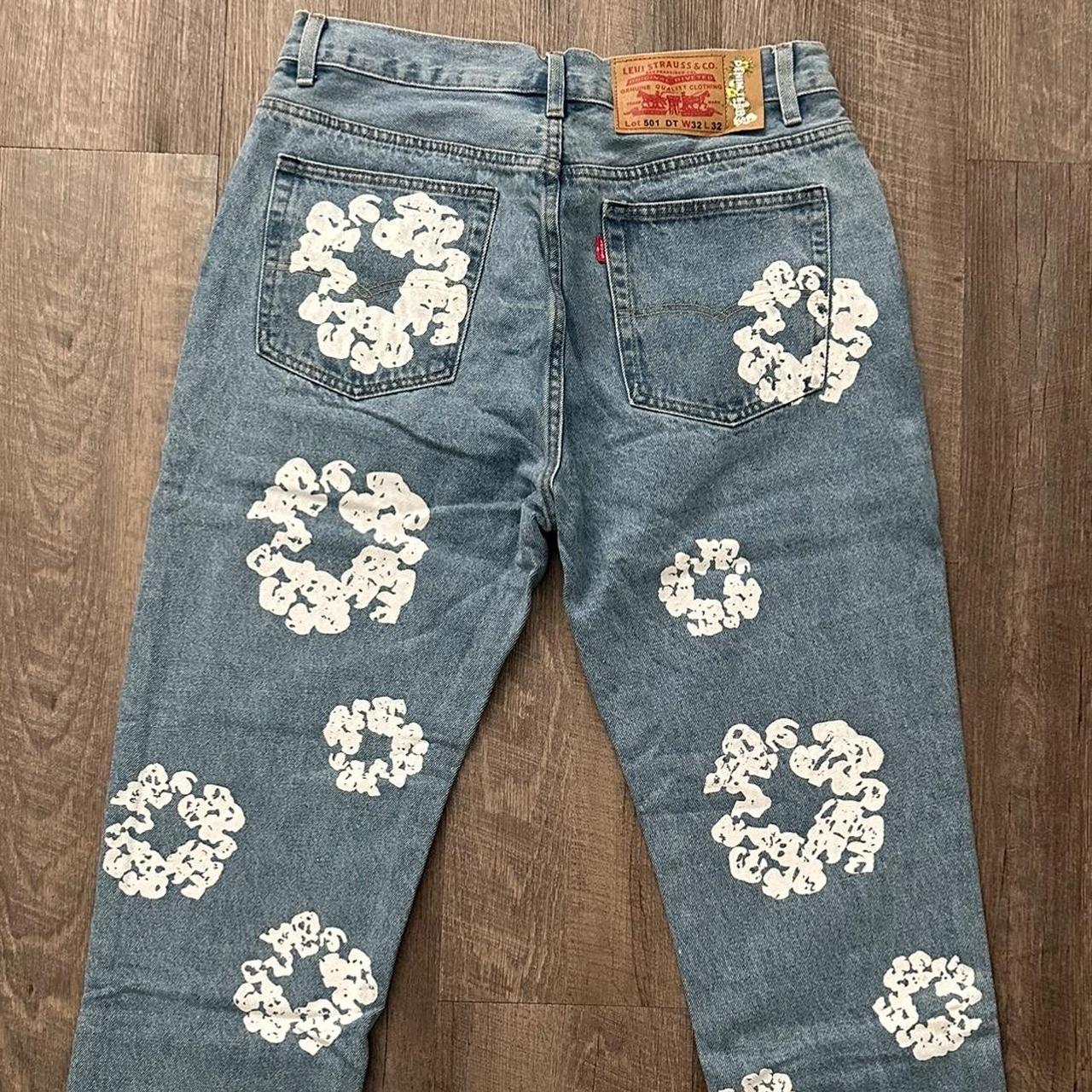 Levi 501 x Denim Tear Cotton Wreath blue 32x32 100%... - Depop