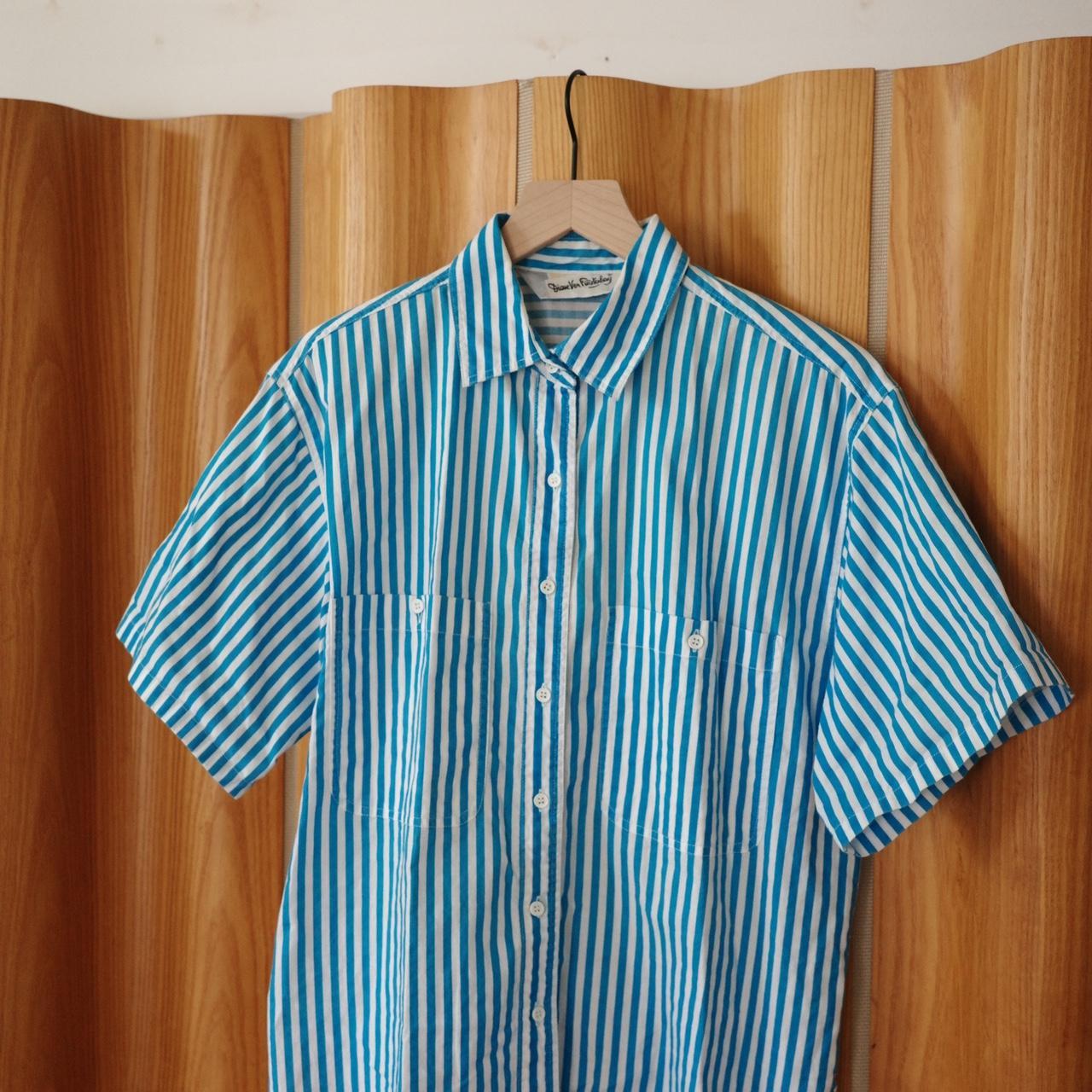 Vintage Diane von Furstenberg Button Down in Teal... - Depop