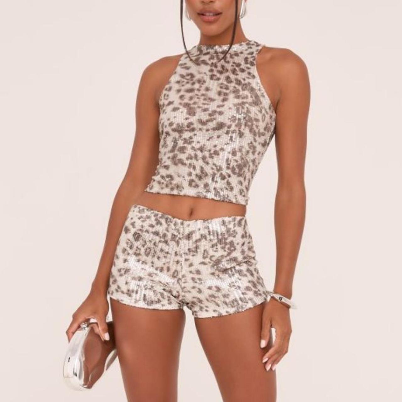 Stunning Ego leopard print sequin co ord set Shorts... - Depop