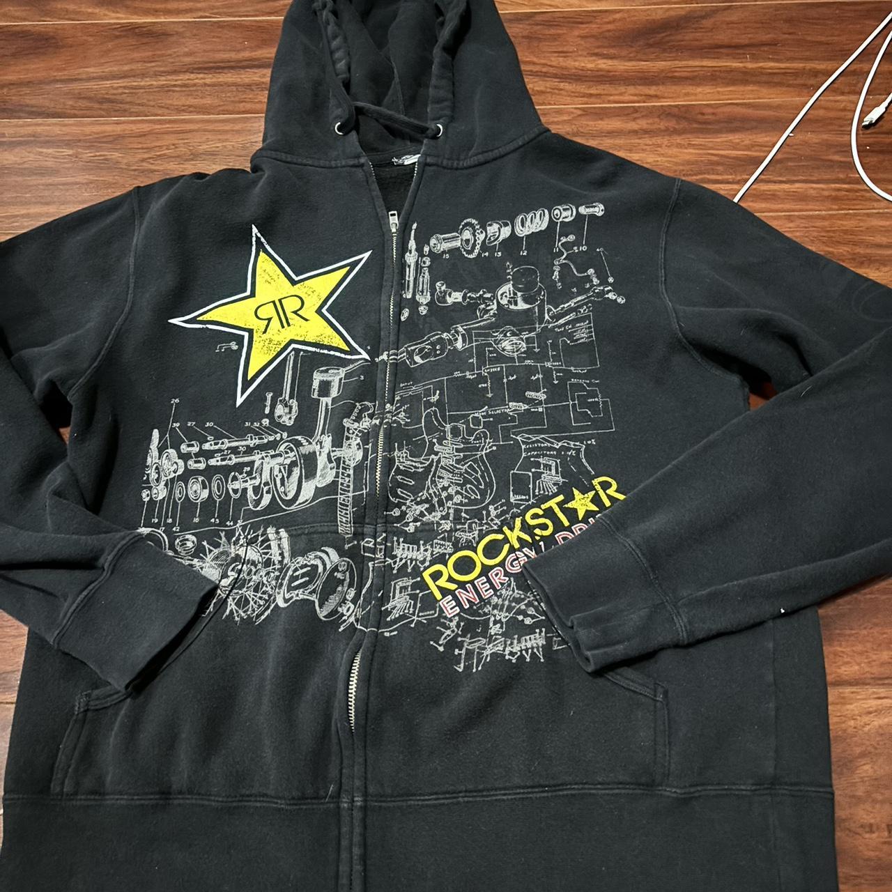 Rockstar Energy Drink Black Zip up Hoodie Fits like... - Depop