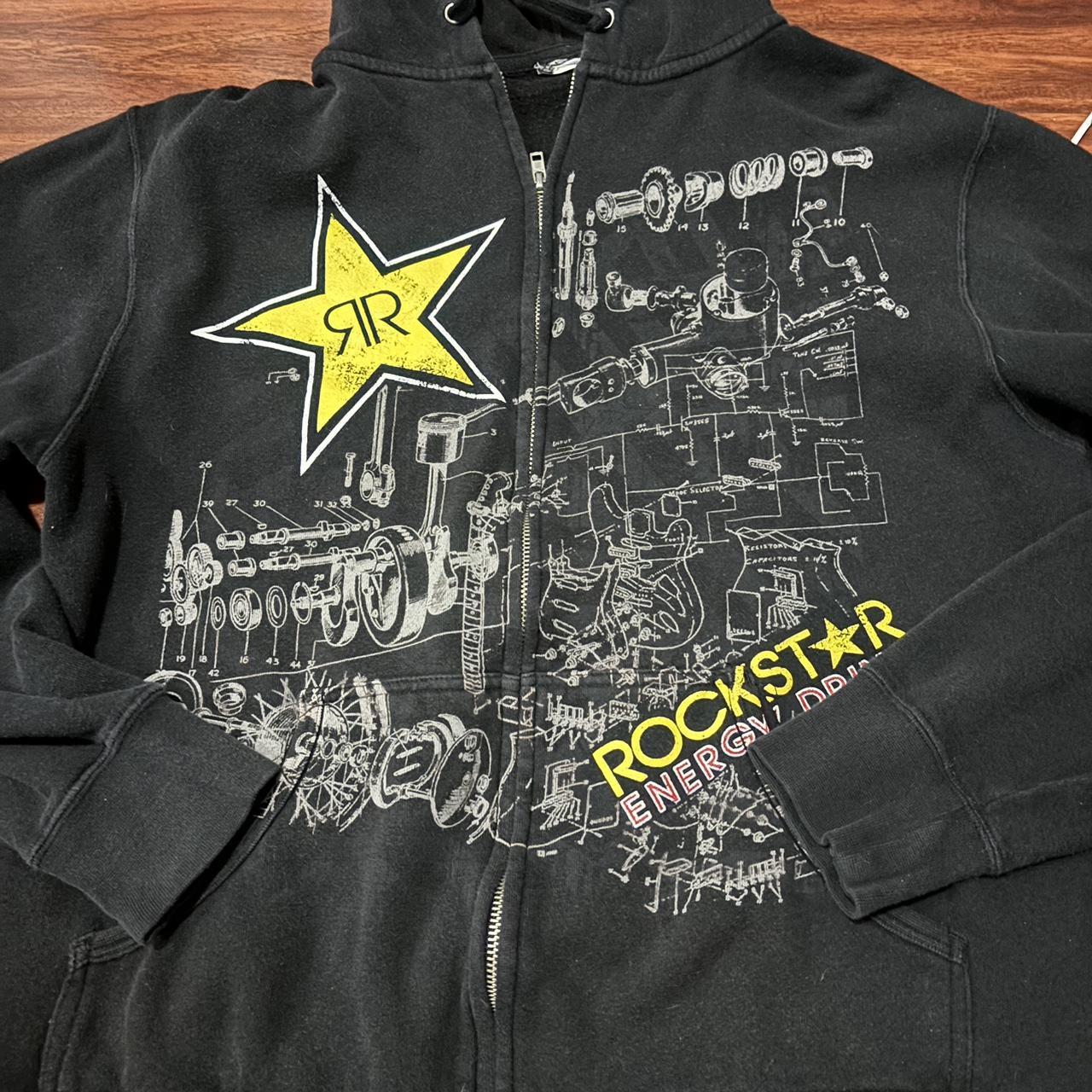 Rockstar Energy Drink Black Zip up Hoodie Fits like... - Depop