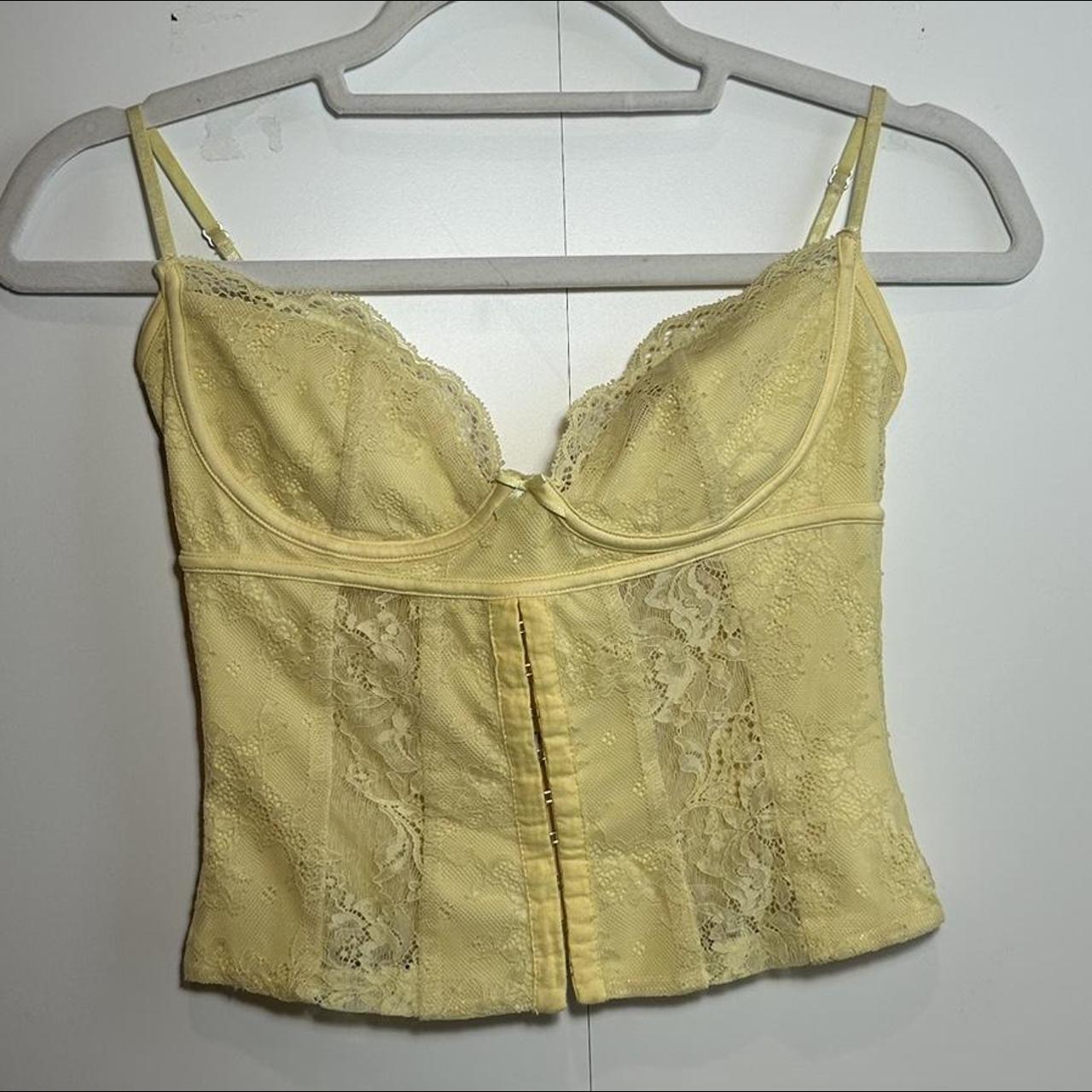 Tiger Mist Yellow Lace Detail Corset Adjustable... - Depop
