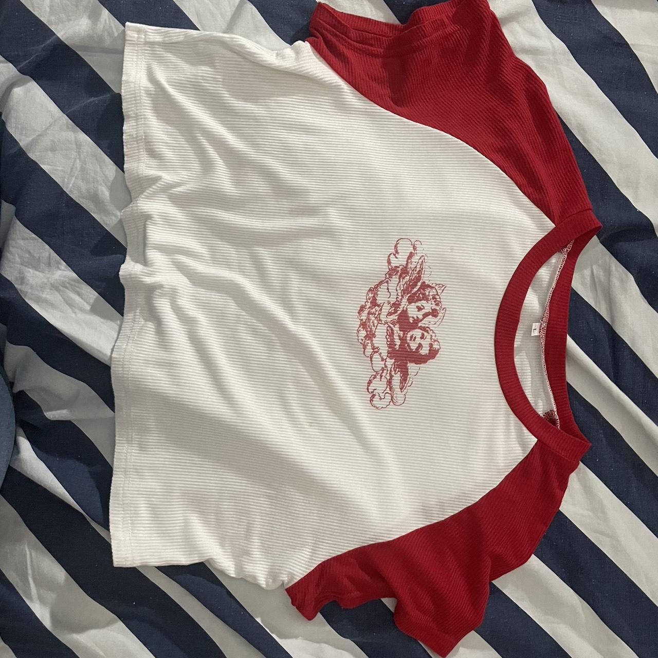 Red and white Angel crop top - Depop