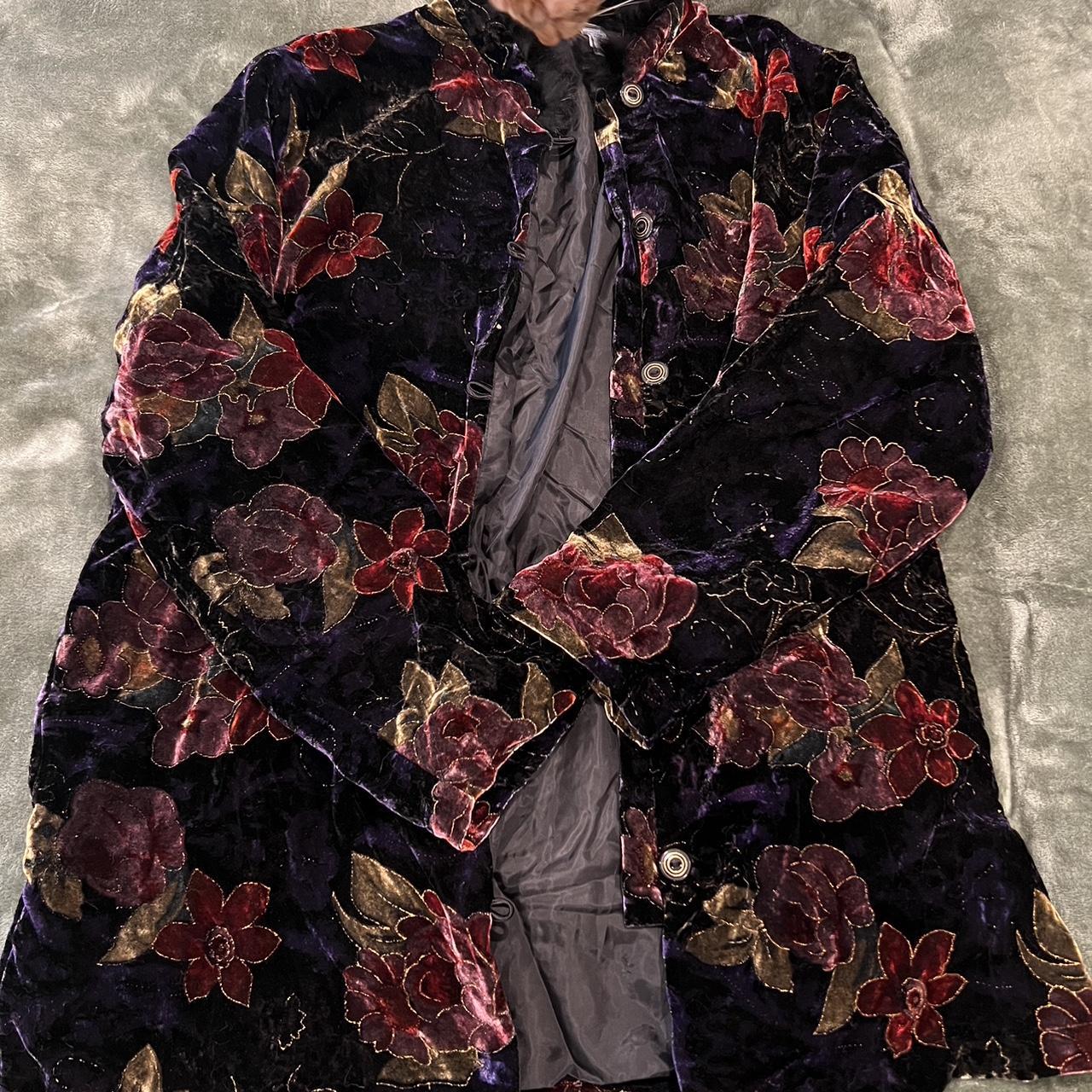 beautiful crushed velvet jacket with gold floral... - Depop