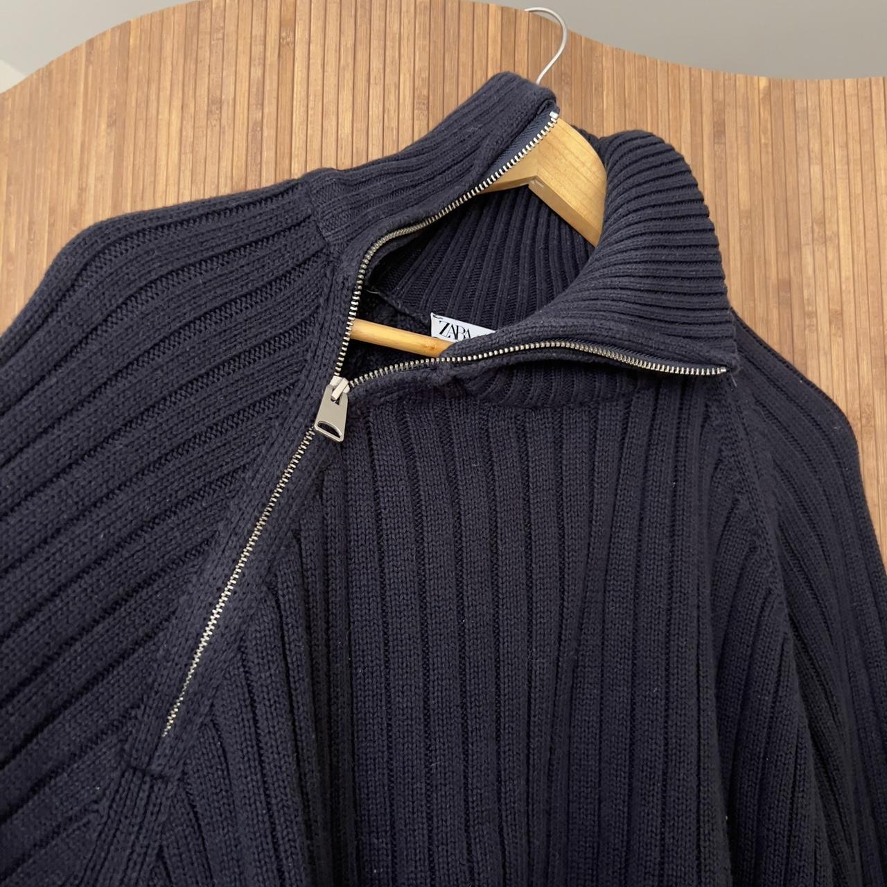 Zara half zip asymmetric jumper in navy Size M | Depop