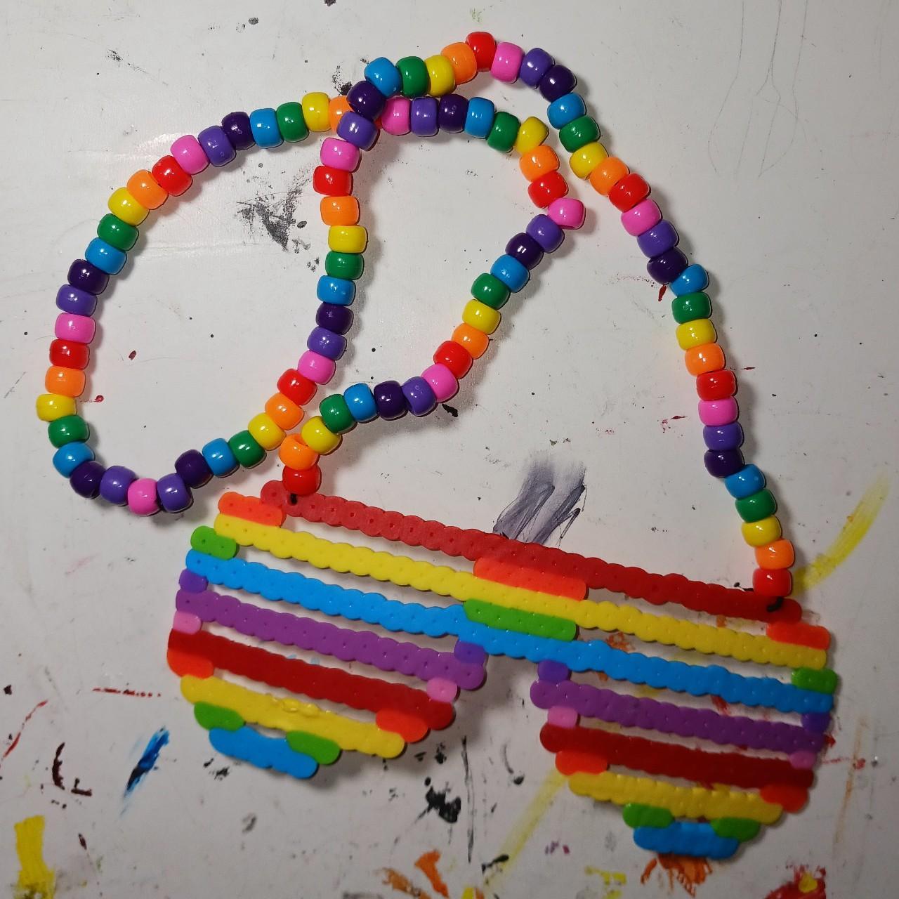 Rainbow shutter shades perler Kandi necklace 23... - Depop