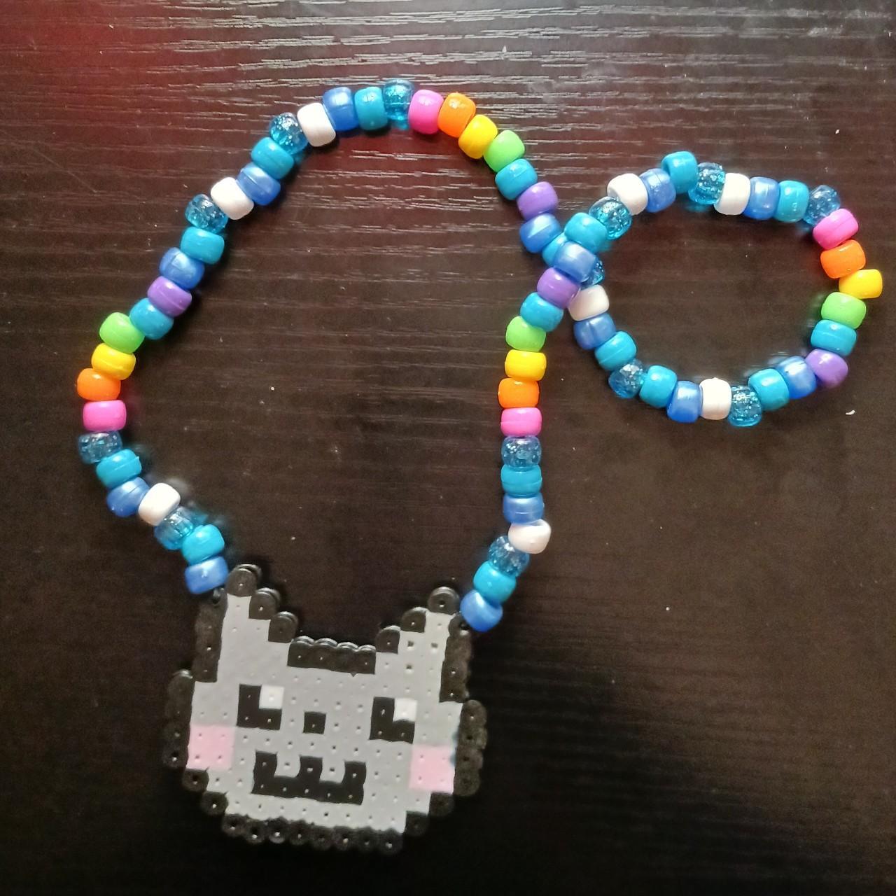Nyan cat head perler Kandi necklace 17 inches... | Depop