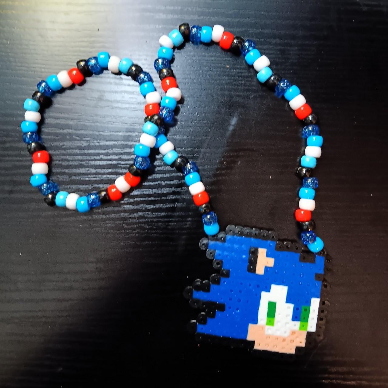 Sonic the hedgehog perler Kandi necklace 21 inches... | Depop