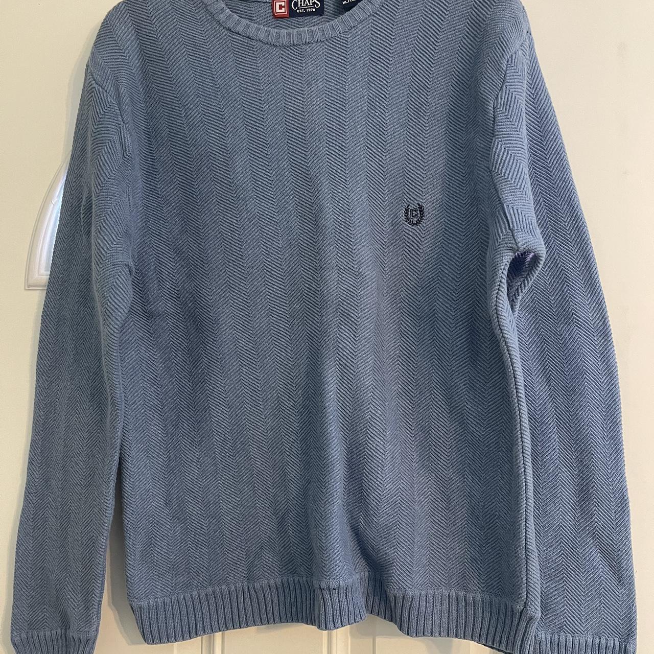 XL blue Chaps sweater with black logo on chest - Depop