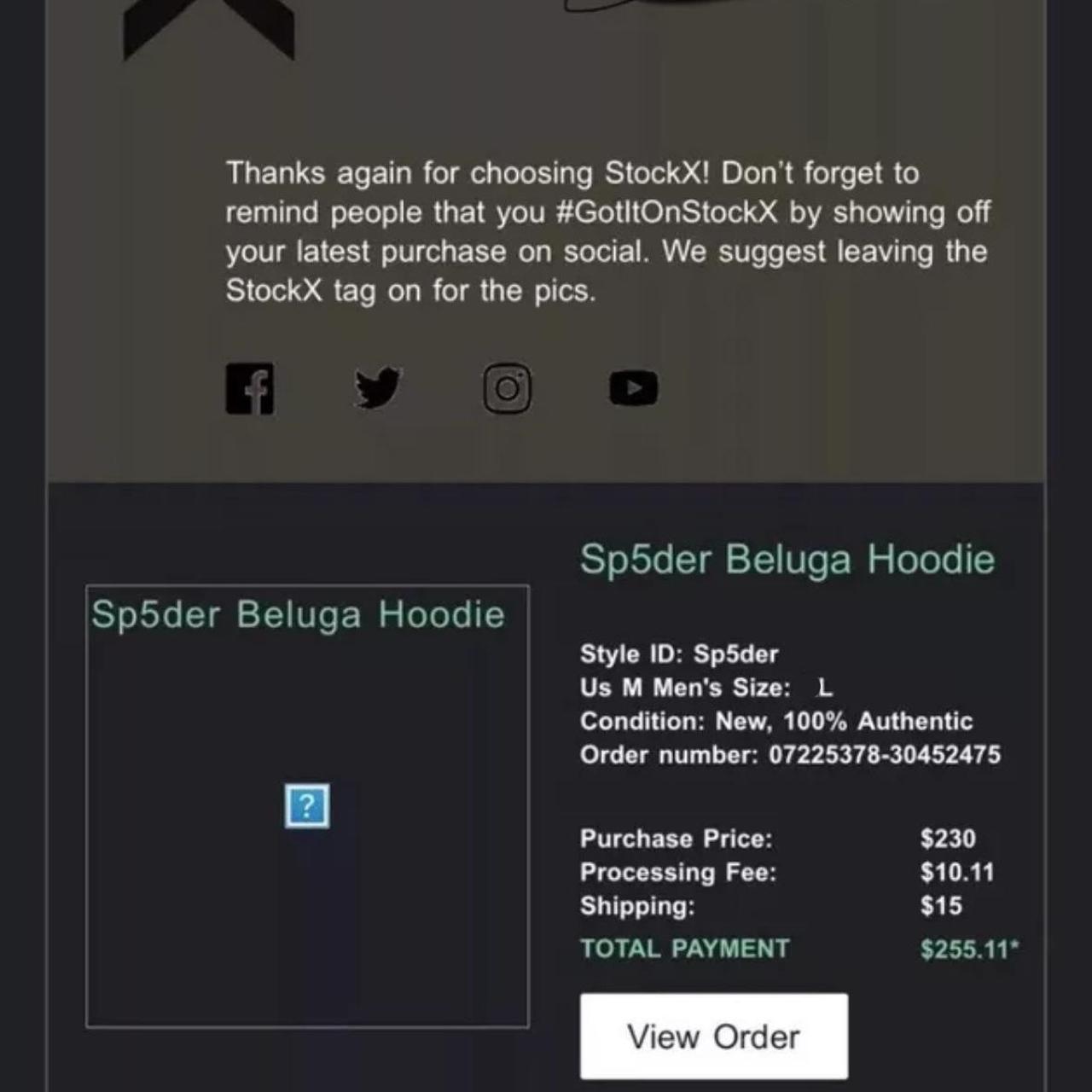 Sp5der beluga hoodie 100% authentic Size - L Grey - Depop